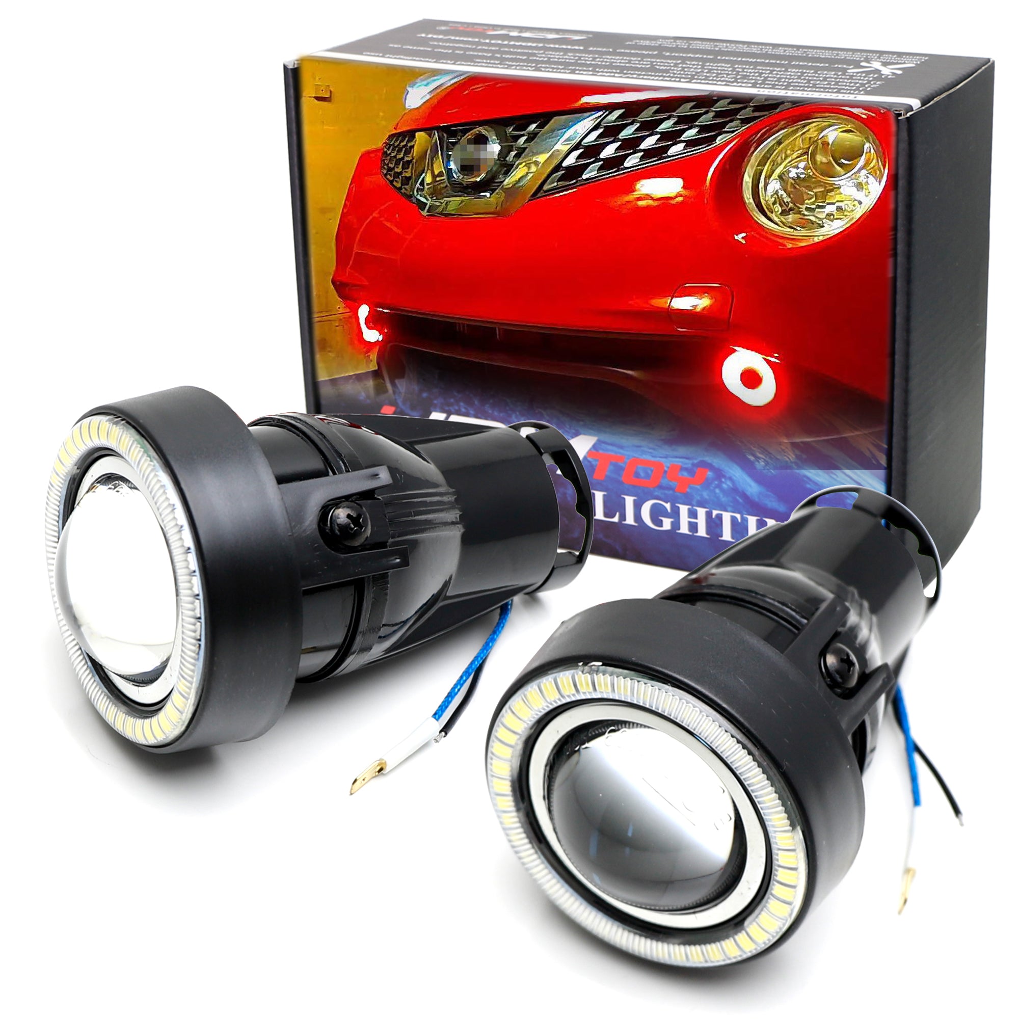 3" Projector Fog Light Kit w/Black Shroud 40-SMD Red LED Halo Ring Ang ...