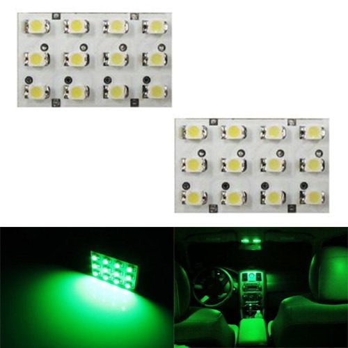 2 x Ultra Green 12-SMD LED Panel Lights For Interior Map/Dome/Door/Tru ...