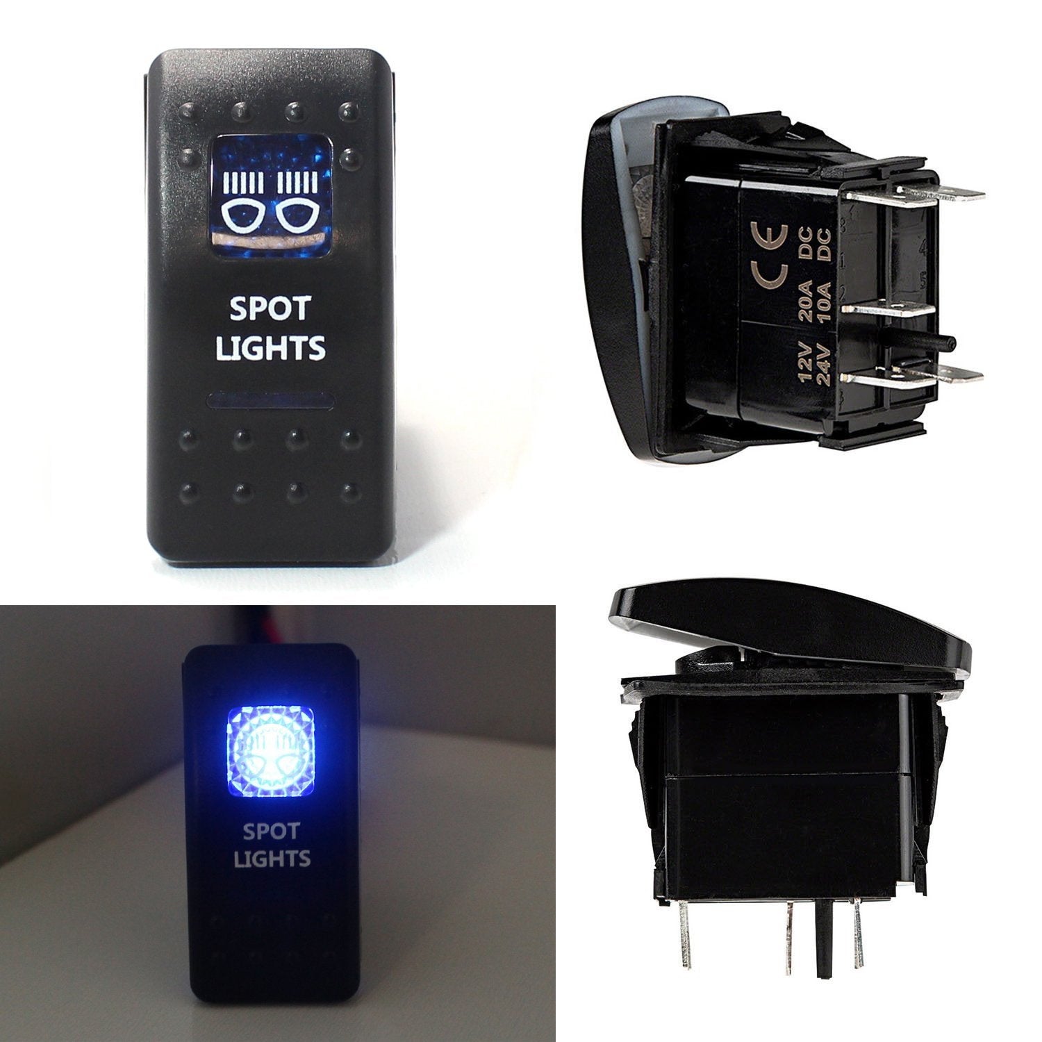 Spot Lights 5-Pin SPST ON/OFF Blue LED Indicator Rocker Switch Fit Fog ...