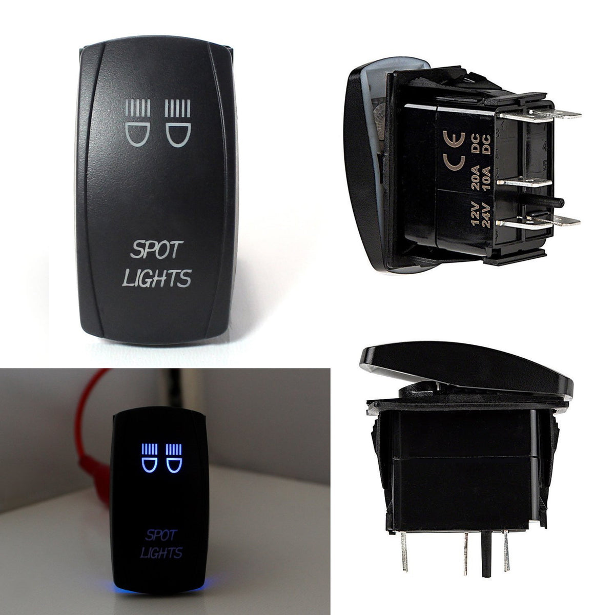 Spot Lights 5-Pin SPST ON/OFF Blue LED Indicator Rocker Switch For Fog ...
