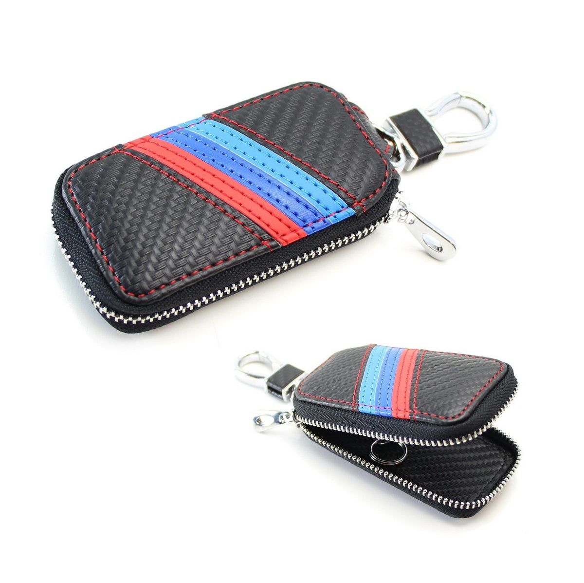 Key Holder Cover For BMW Fans M-Colored Stripe Carbon Fiber Pattern ...