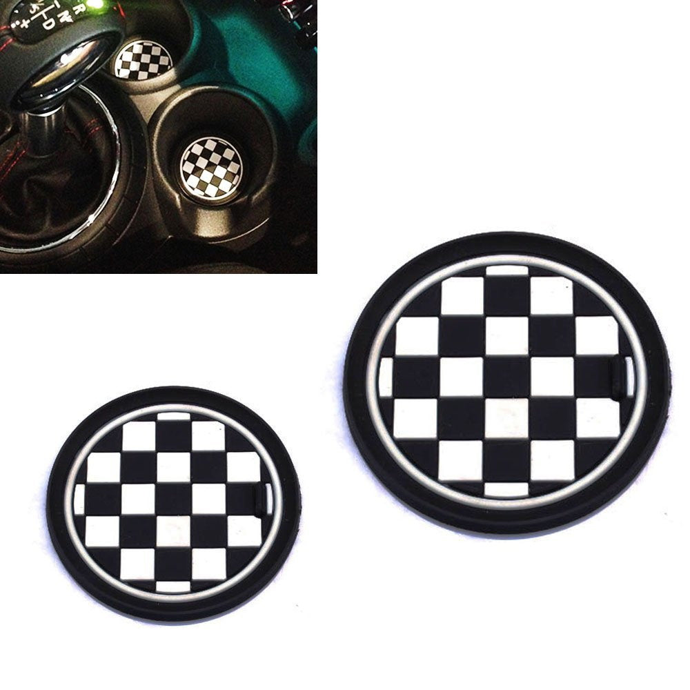 78mm Black UK Checkered Pattern Style Coasters For MINI Cooper Front C ...