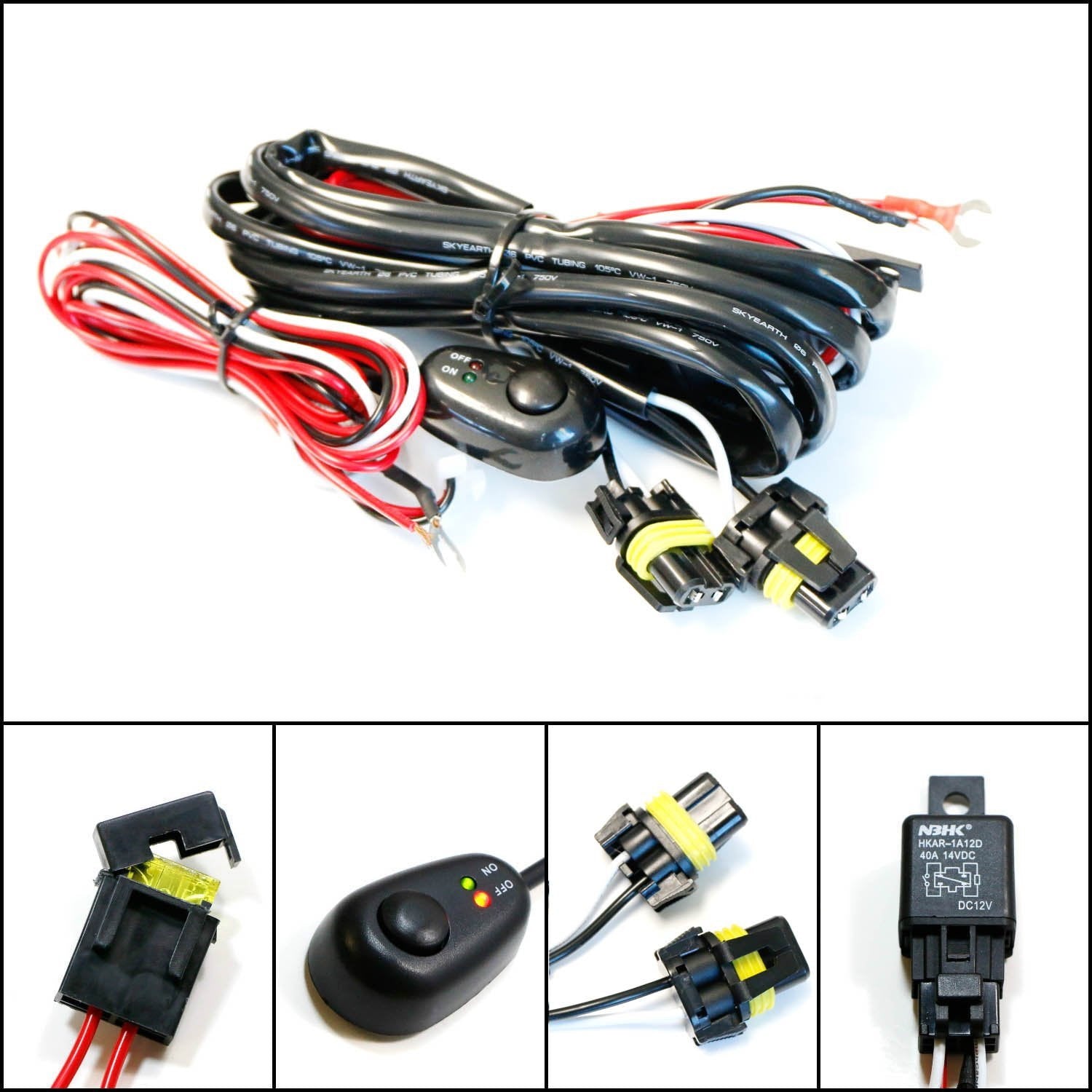 9005 9006 Relay Harness Wire Kit+LED ON/OFF Switch For Fog Lights HID ...
