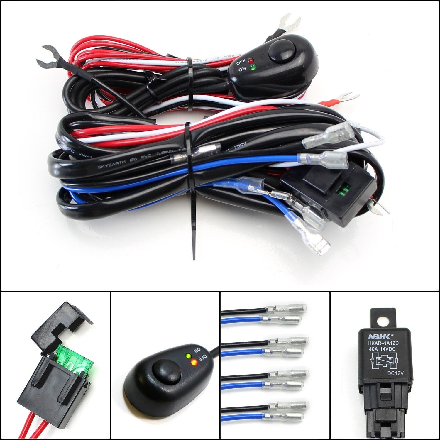 4-Output Relay Harness Wire Kit + LED ON/OFF Switch For Fog Lights HID ...