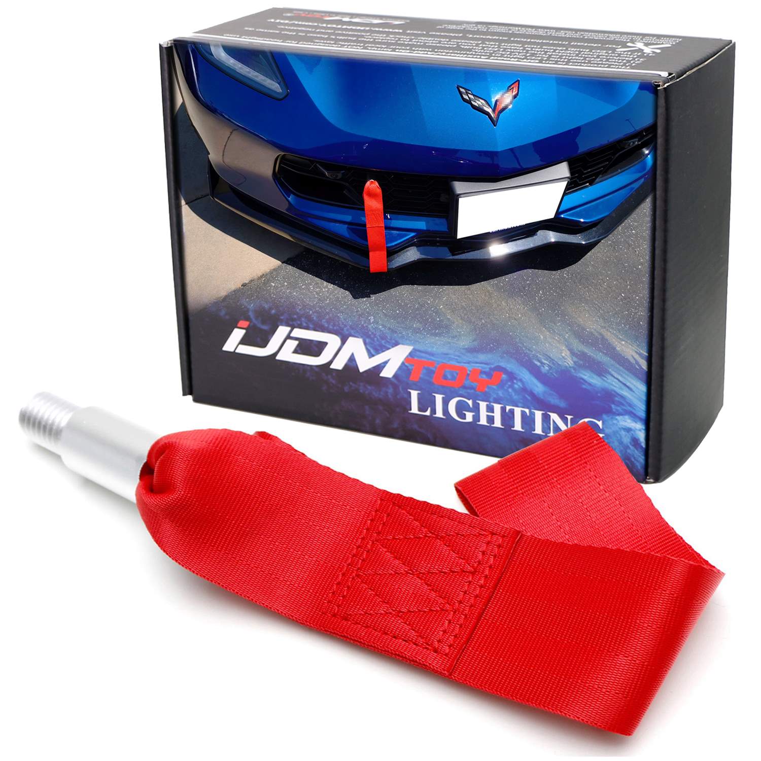 Racing Style Tow Hook Mount Sports Red Poly Towing Strap For 2014-19 C ...