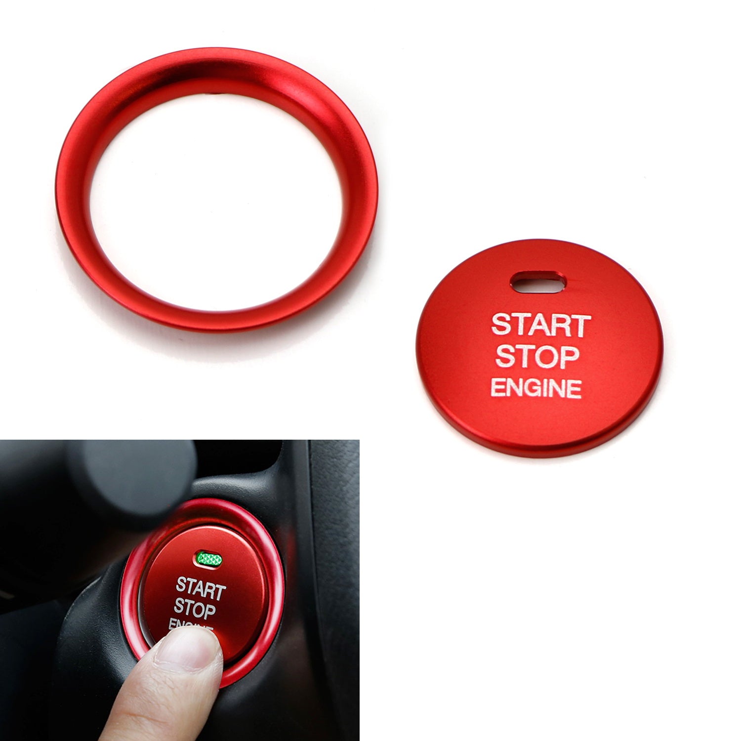 Red Aluminum Keyless Engine Push Start Button w/ Decoration Ring For M ...