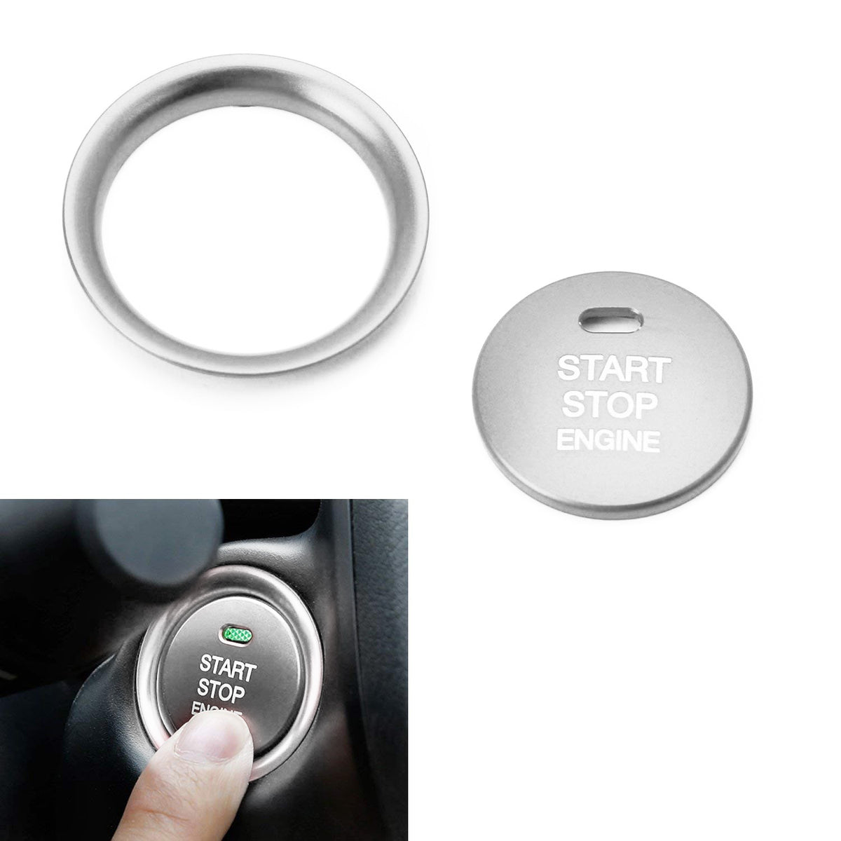 Silver Aluminum Keyless Engine Push Start Button w/Decoration Ring For ...