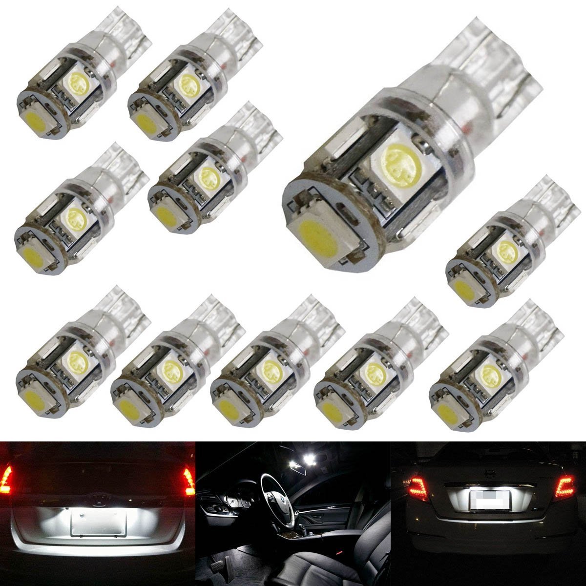 10 Pieces 5-SMD 168 194 2825 LED Bulbs For Car Interior, Parking, Lice ...