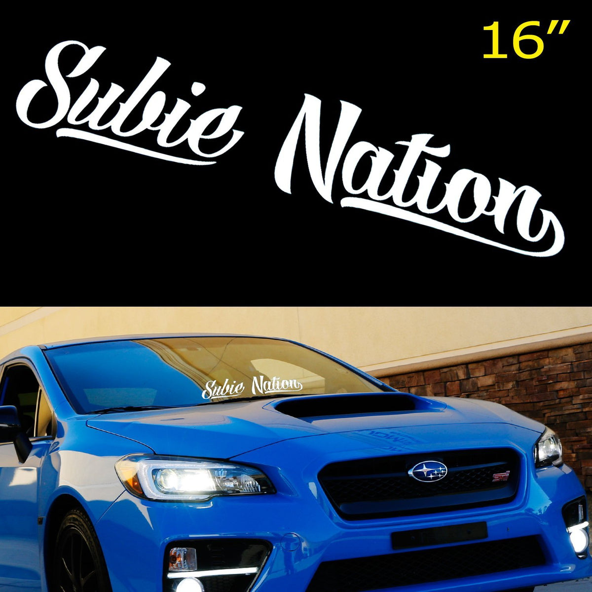 JDM 16x3" White Subie Nation Front & Rear Windshield Banner Vinyl Deca ...