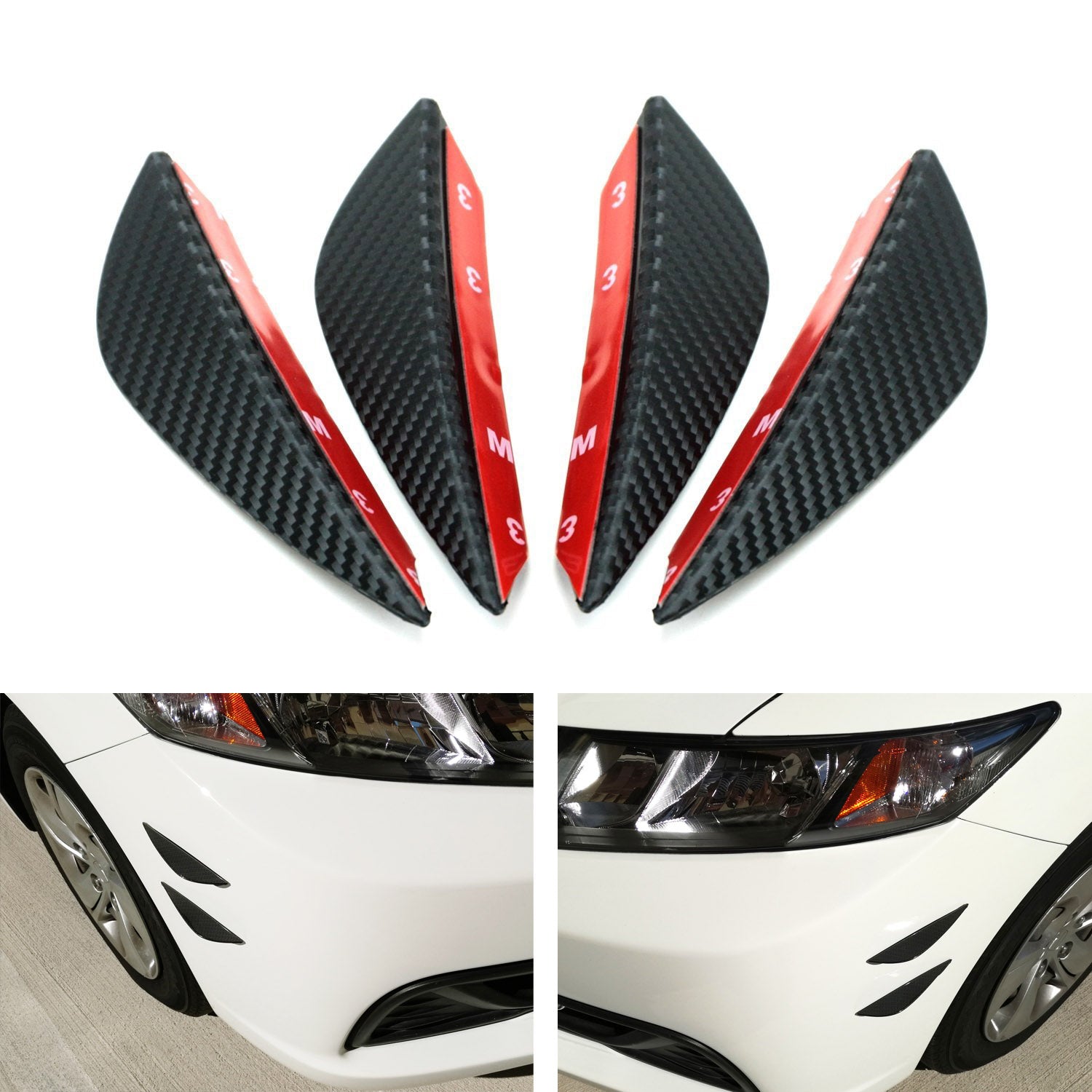 4pcs Car Black Dry "Carbon Fiber" Patten Front Bumper Canard, Body Dif ...