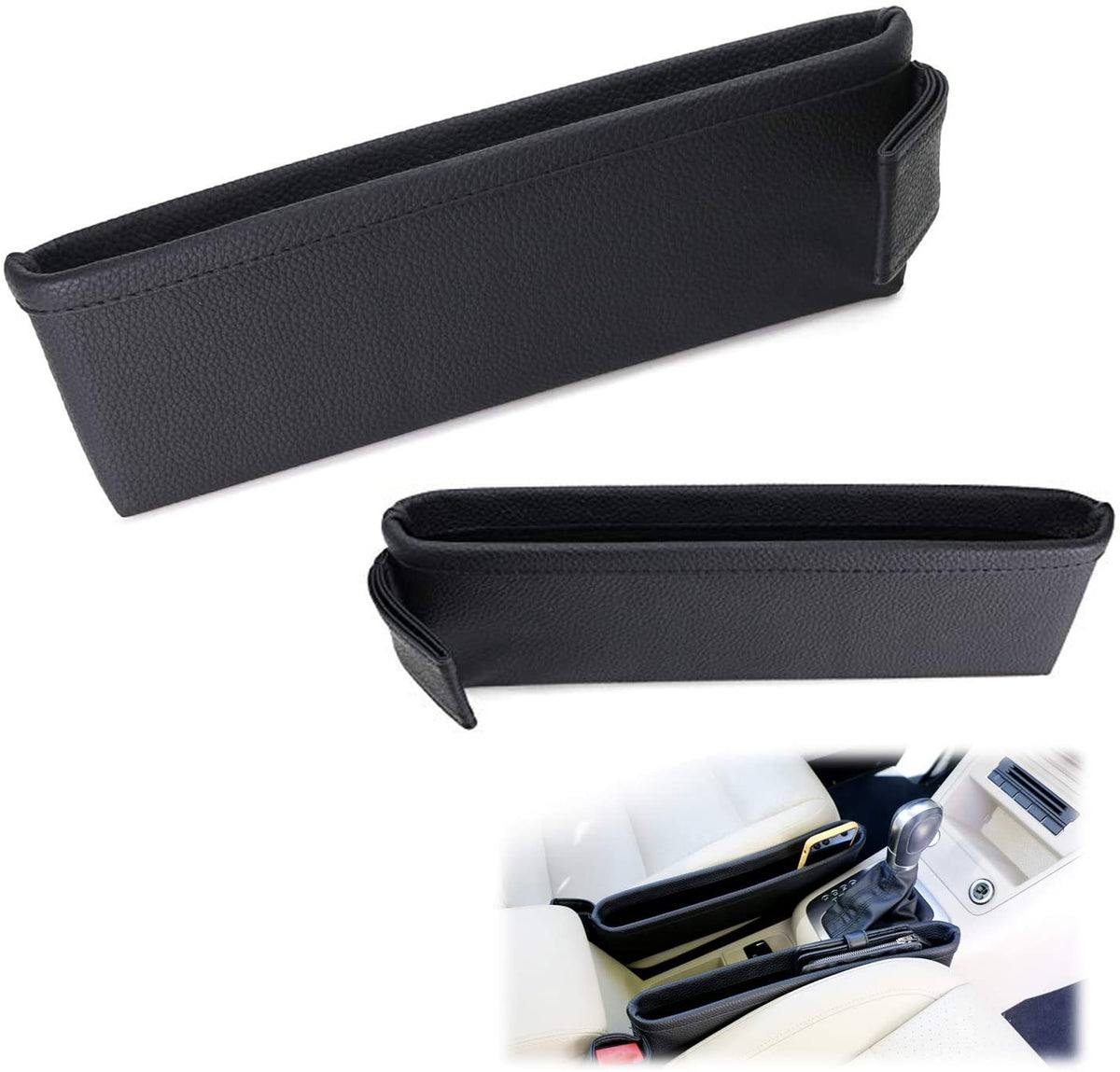 Black Leather Car Side Pocket Organizers, Seat Catchers For Phone Key ...