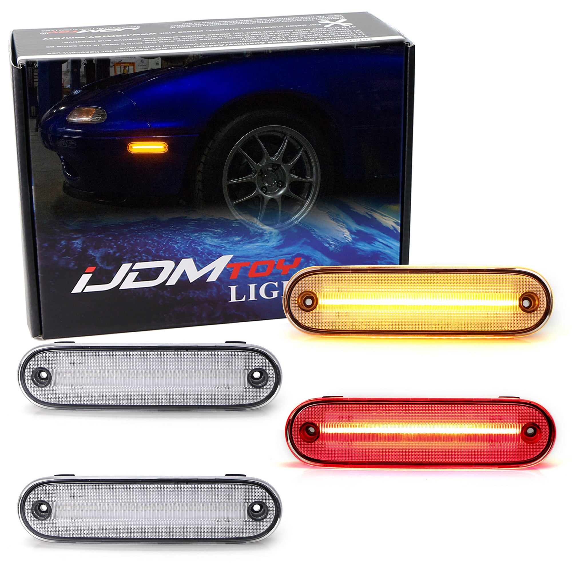 Clear Lens Amber/Red Full LED Side Marker Light Kit For 1990-05 Mazda ...