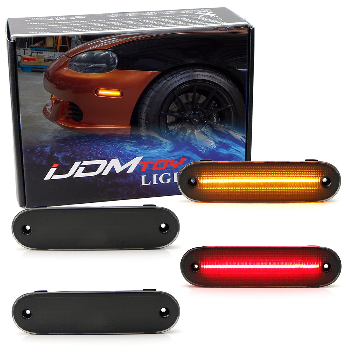 Smoked Lens Amber/Red Full LED Side Marker Light Kit For 90-05 Mazda M ...