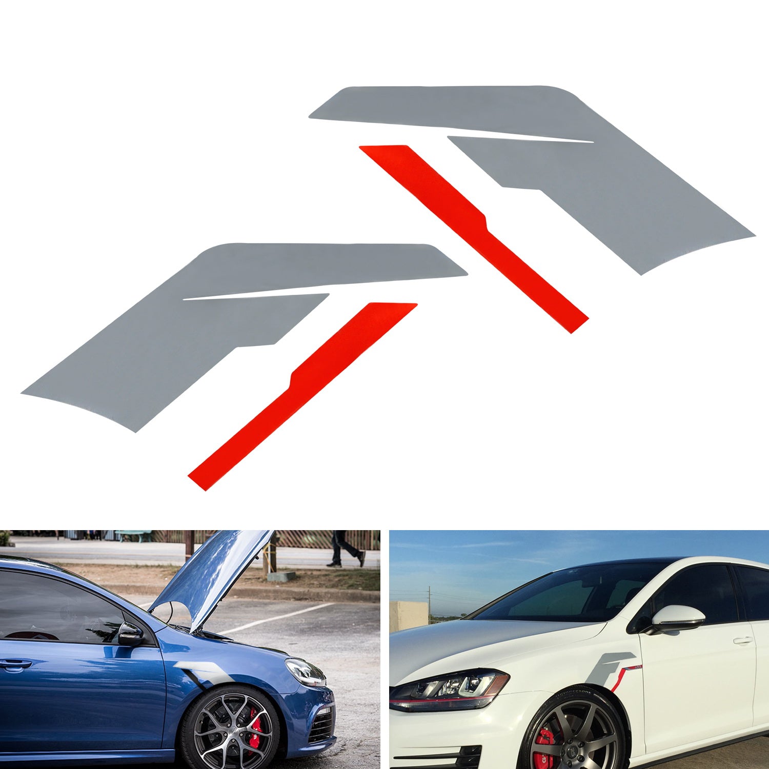 Silver w/Red Stripe Driver/Passenger Side Sideburn Fender Decals For G ...