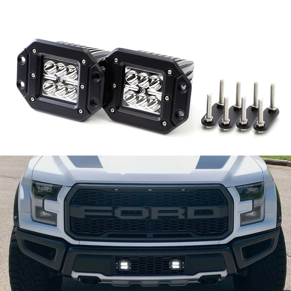 White 48W CREE LED Flush Mount Pod Lights w/ Behind Grille Brackets, W ...