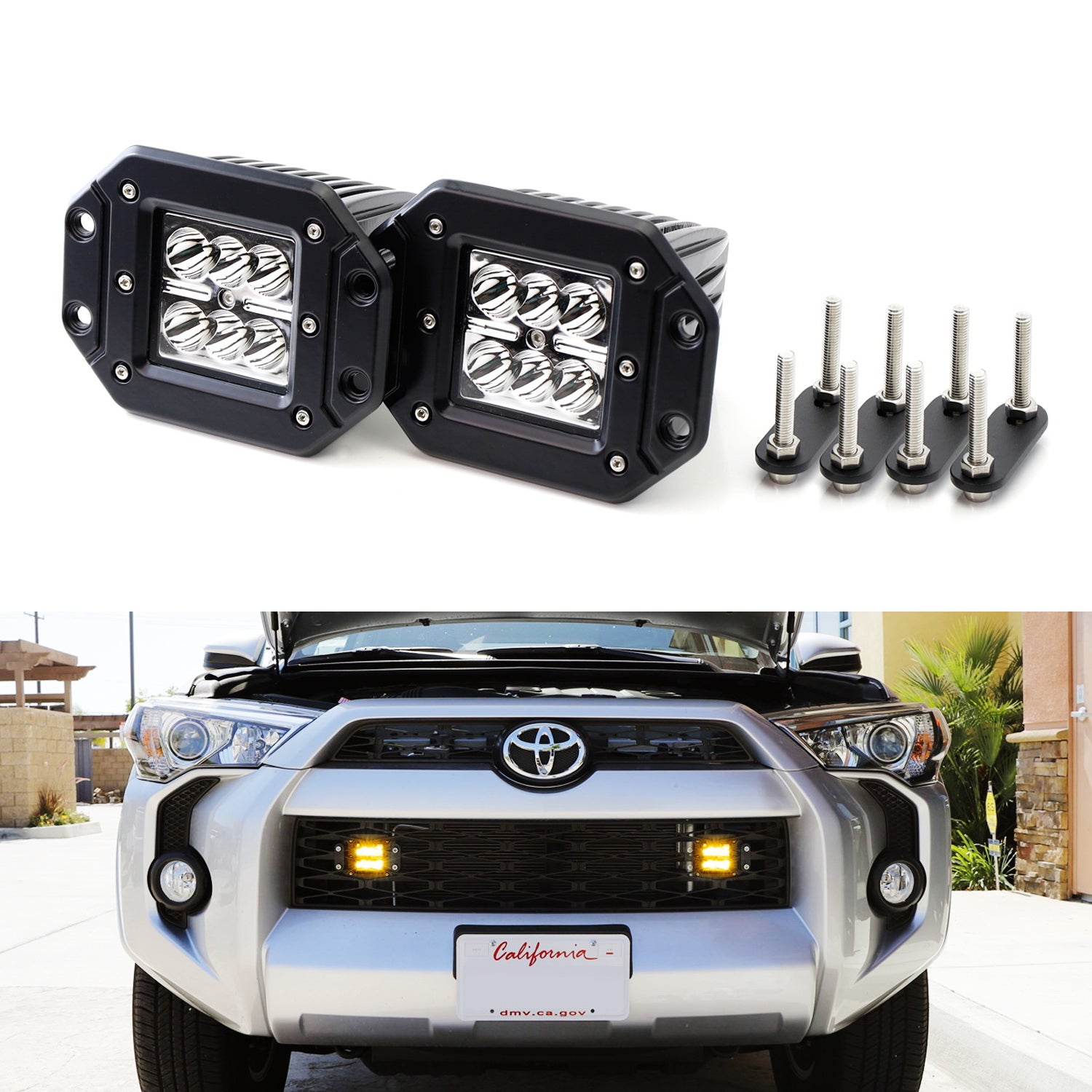 Amber 48W CREE LED Flush Mount Pod Lights w/ Behind Grille Brackets, W ...
