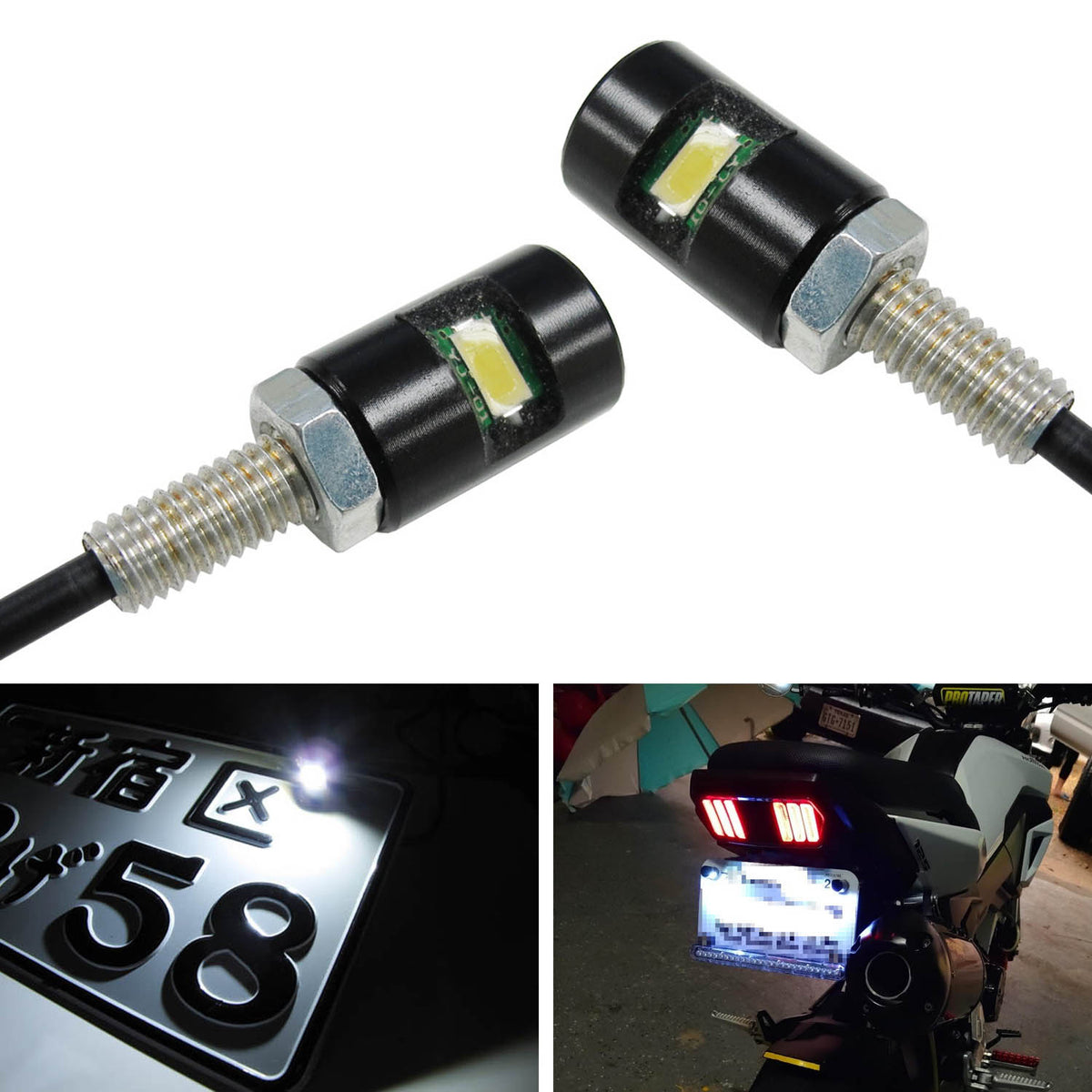 12V White 5730-SMD Bolt-On LED License Plate Lights For Motorcycle Bik ...