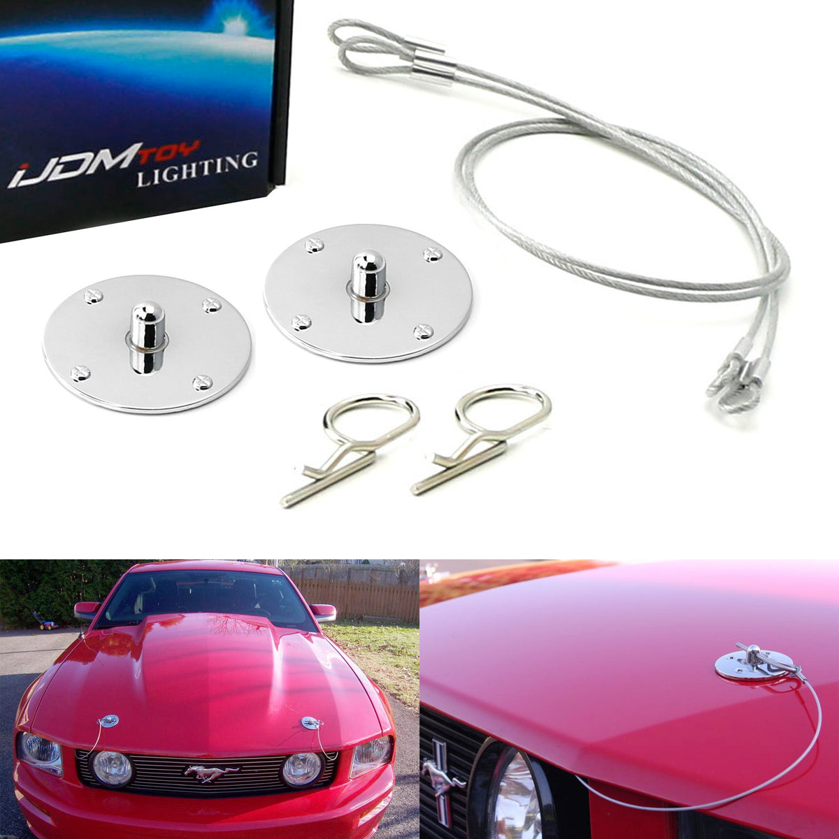 Universal 2.5" Chrome Aluminum Hood Pin Appearance Kit For Any Car Tru ...