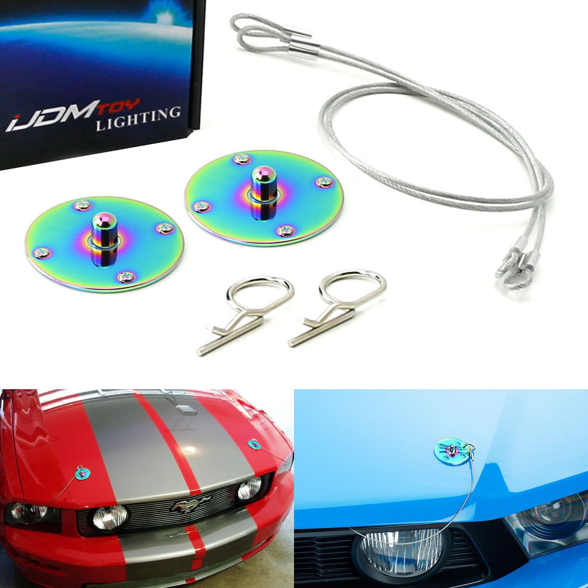 Universal 2.5" Neo Chrome Aluminum Hood Pin Appearance Kit For Any Car ...