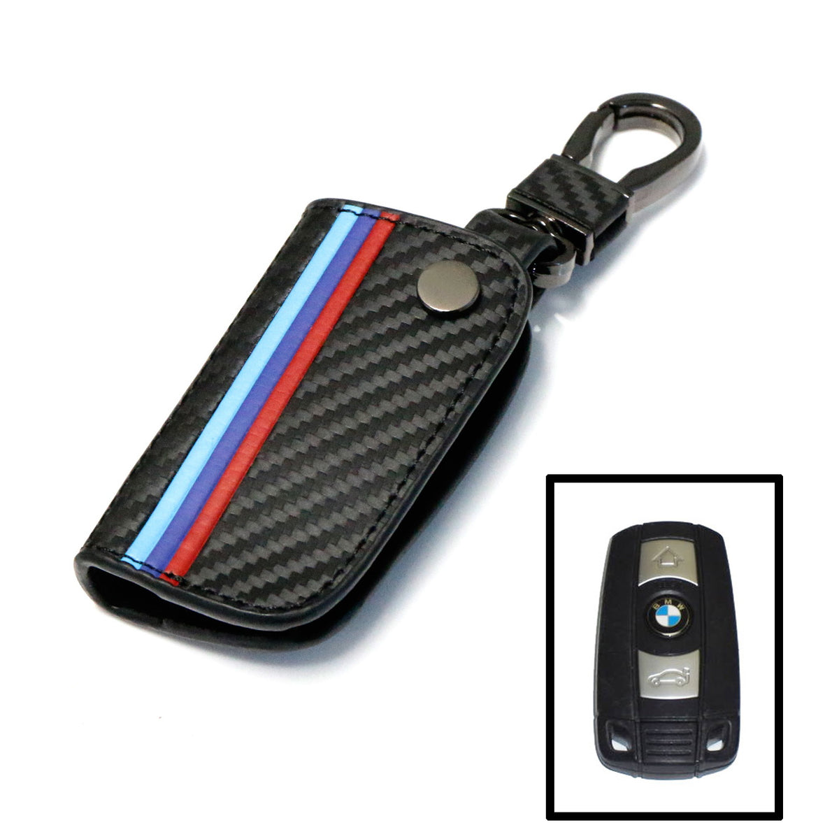 M-Colored Stripe Carbon Fiber Smart Remote Key Fob For BMW 1 3 5 6 Ser ...