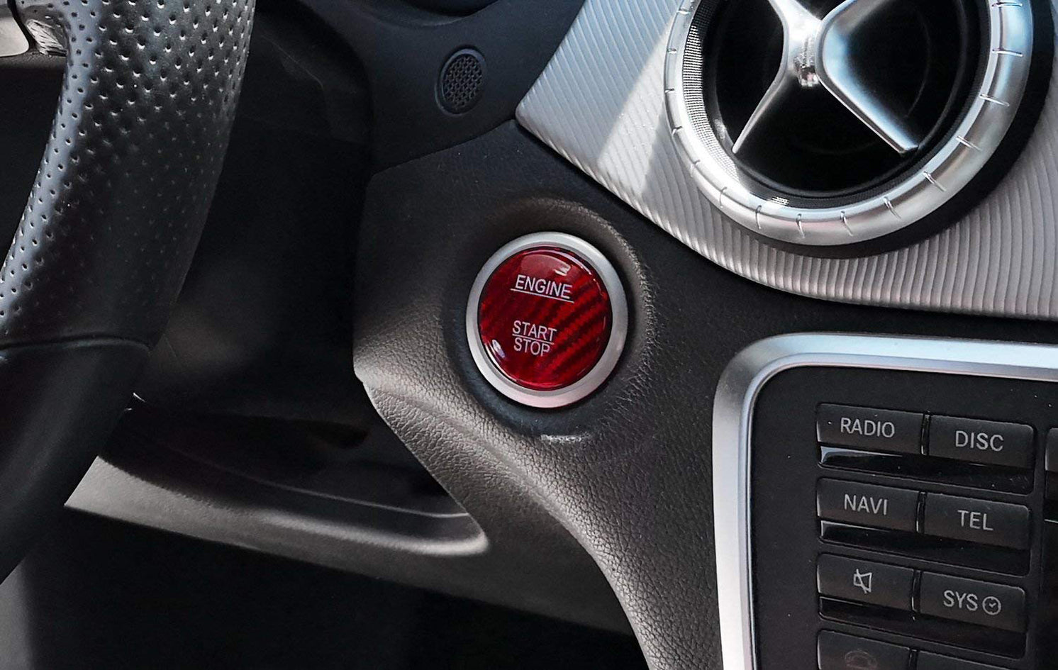Red Real Carbon Fiber Cover For Mercedes Keyless Engine Start/Stop Pus ...