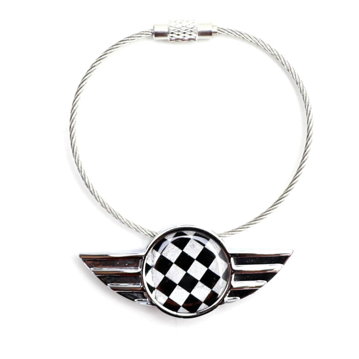 Black/White Checkered Pattern Wing Shape Key Chain Ring Keychain For M ...