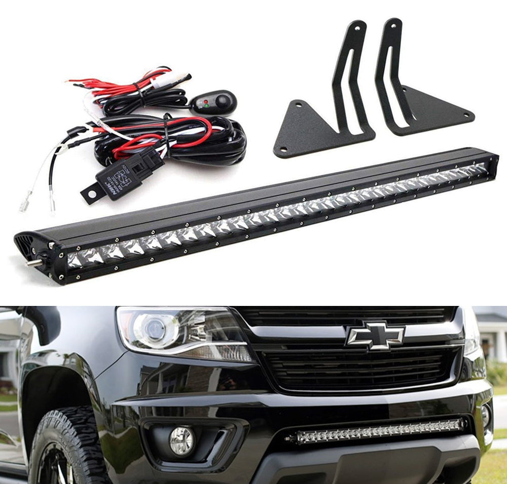150W 30" LED Light Bar w/Bumper Bracket Wiring For 15+ GMC Canyon Chev ...