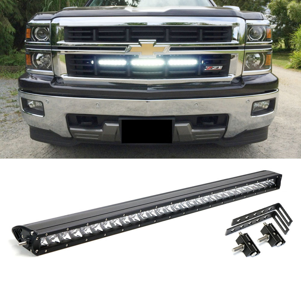 150W 30" CREE LED Light Bar w/ Behind Grille Bracket, Wiring For Chevy ...