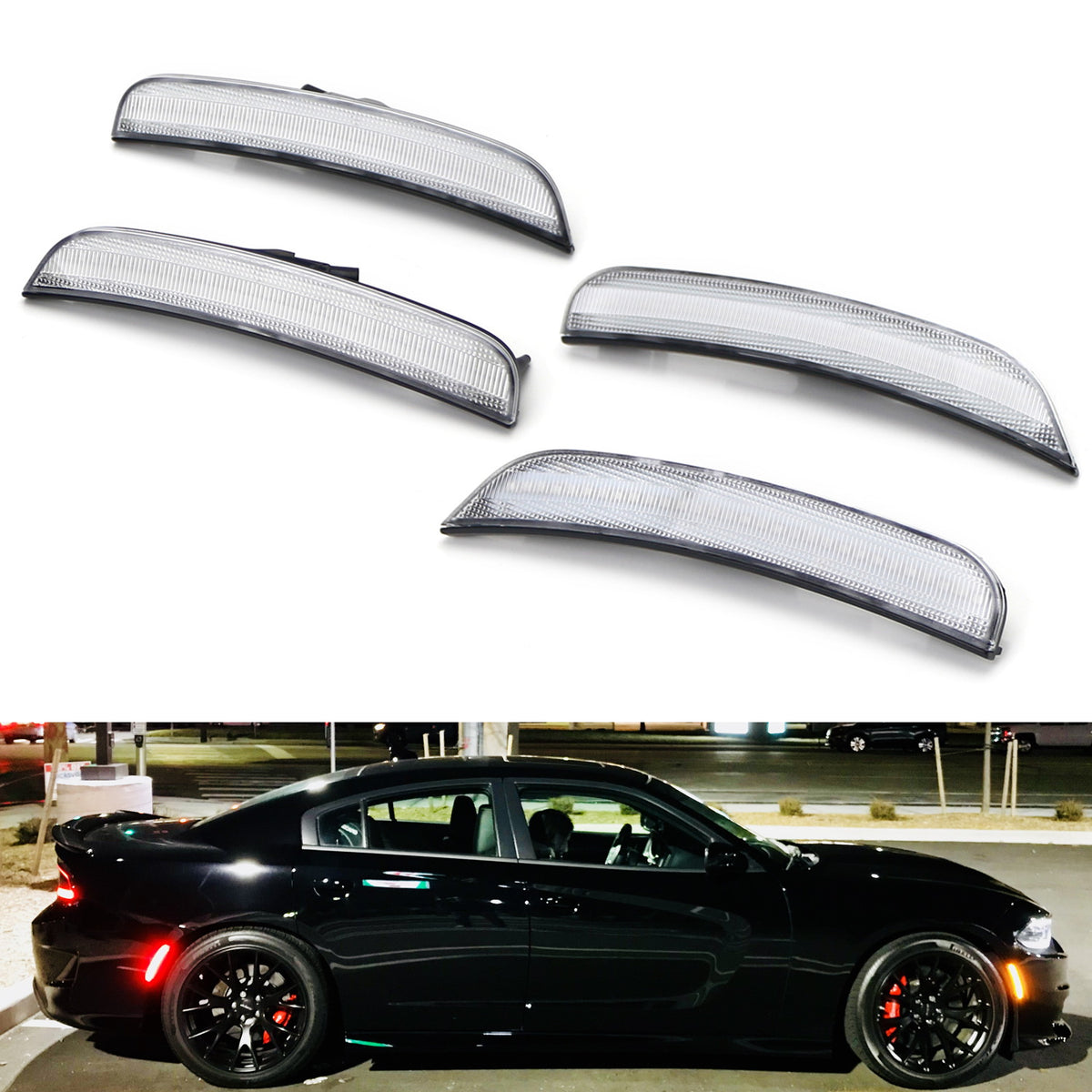 Clear Lens Amber/Red Full LED Side Marker Light Kit For 2015-up Chrysl ...