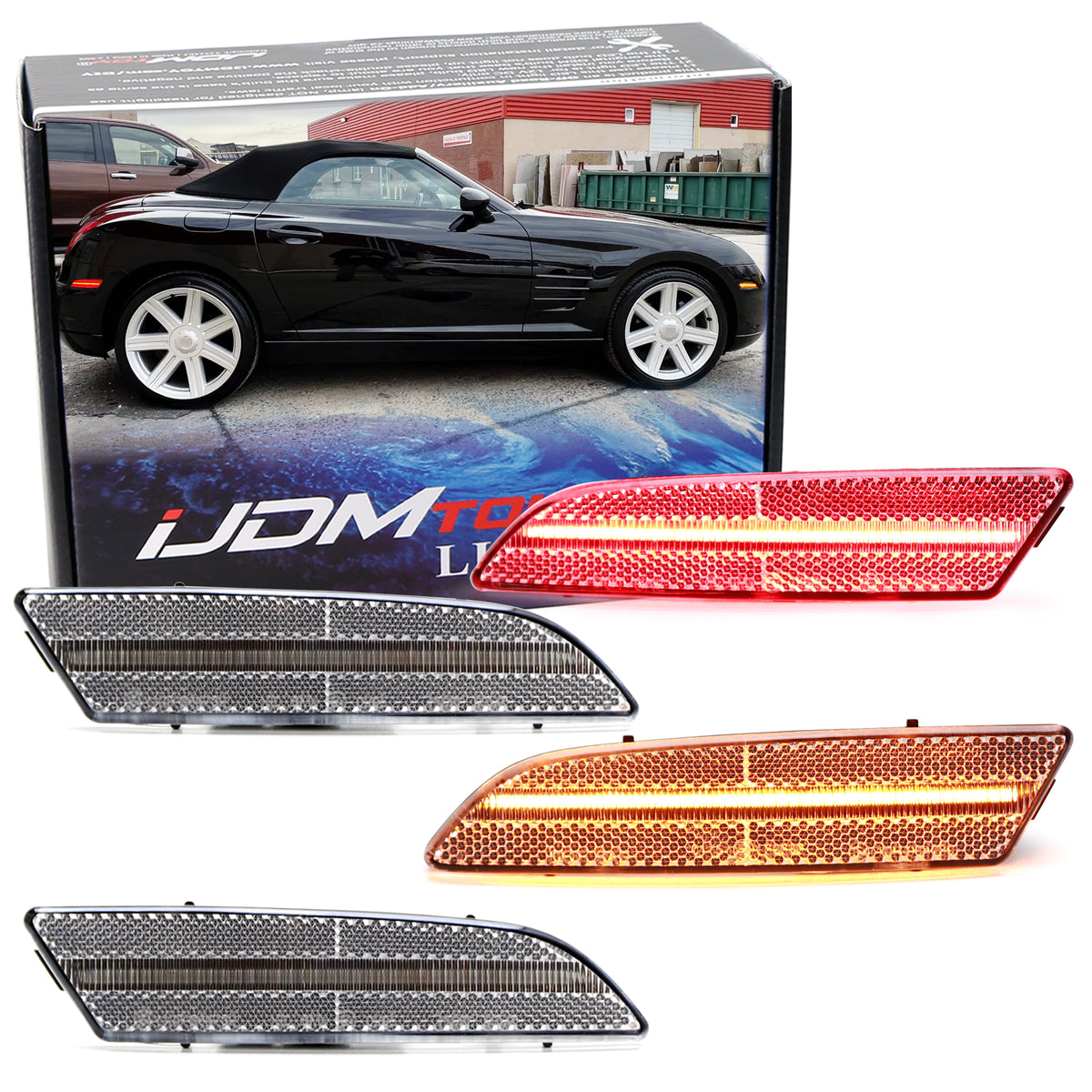 4pc Set Clear Lens Amber/Red Full LED Side Marker Lights For Chrysler ...