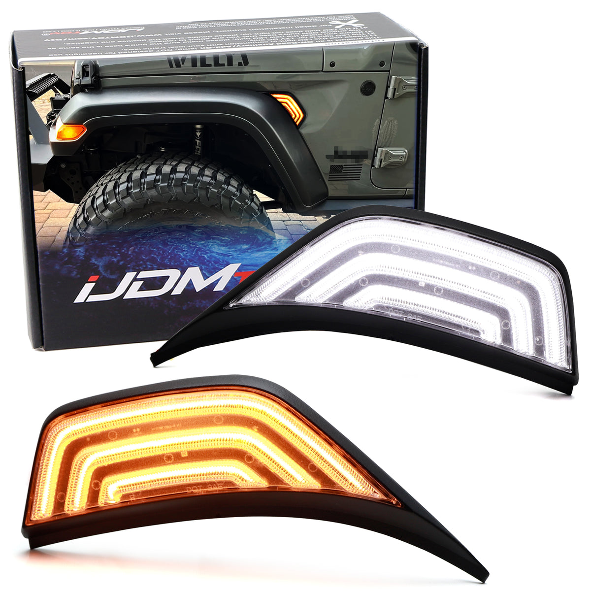Clear Lens White/Amber Sequential Blink LED Fender Flare Lights For Wr — iJDMTOY.com