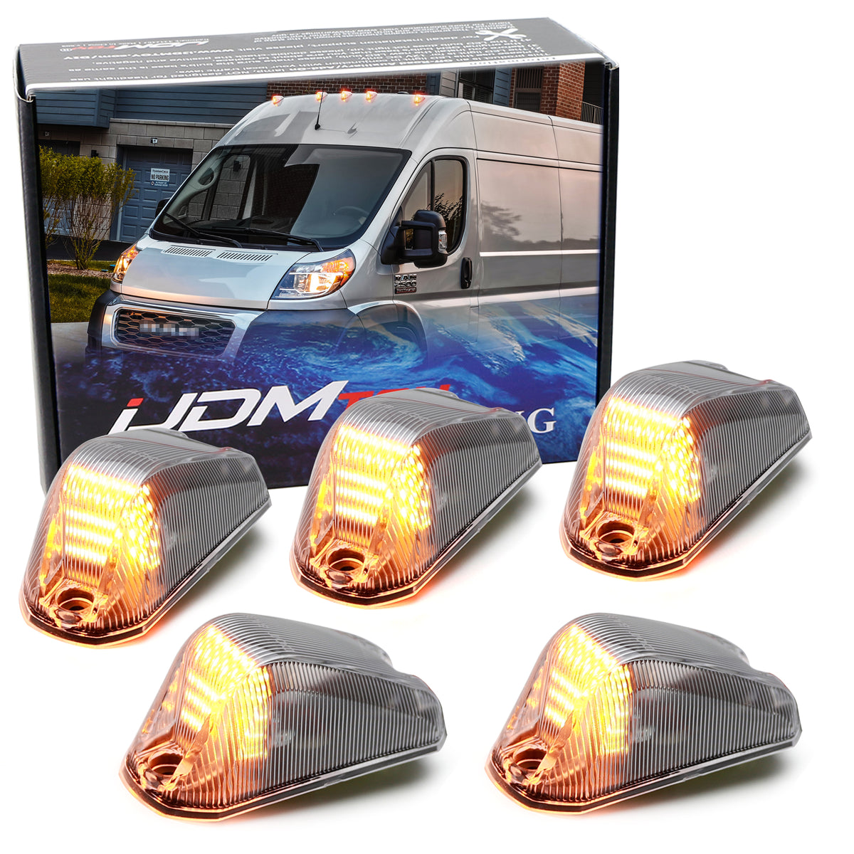 5pc Clear Lens Amber Full LED Front Cab Roof Light Kit For 2014-23 RAM — iJDMTOY.com