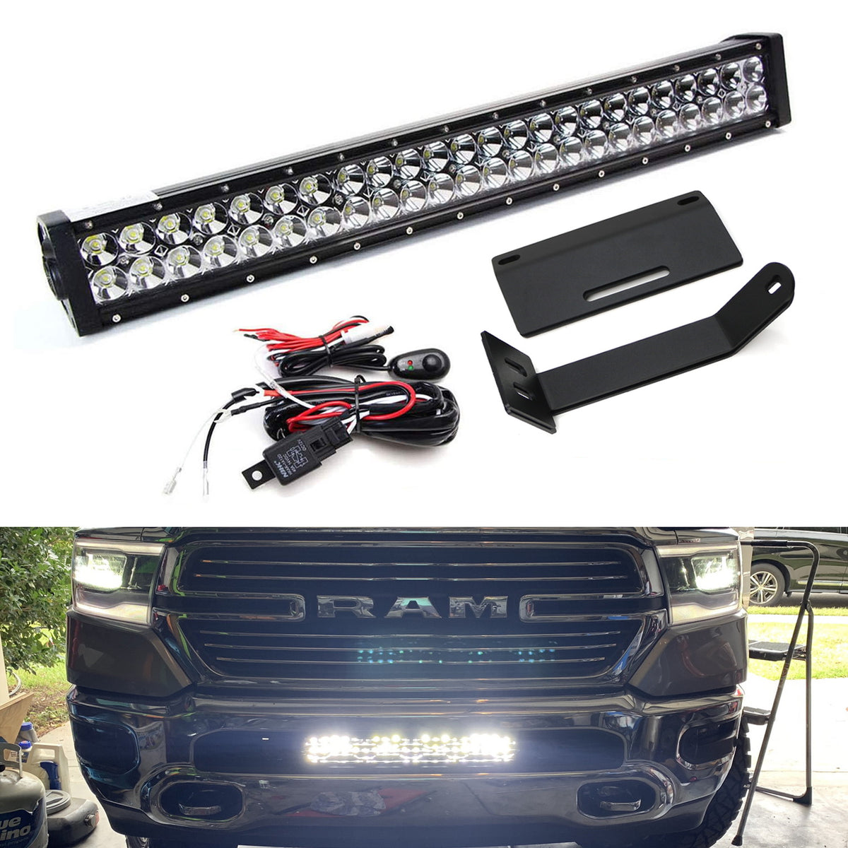 Lower Grille Mount 20" LED Light Bar w/Bracket, Wire For 19-up Dodge R ...