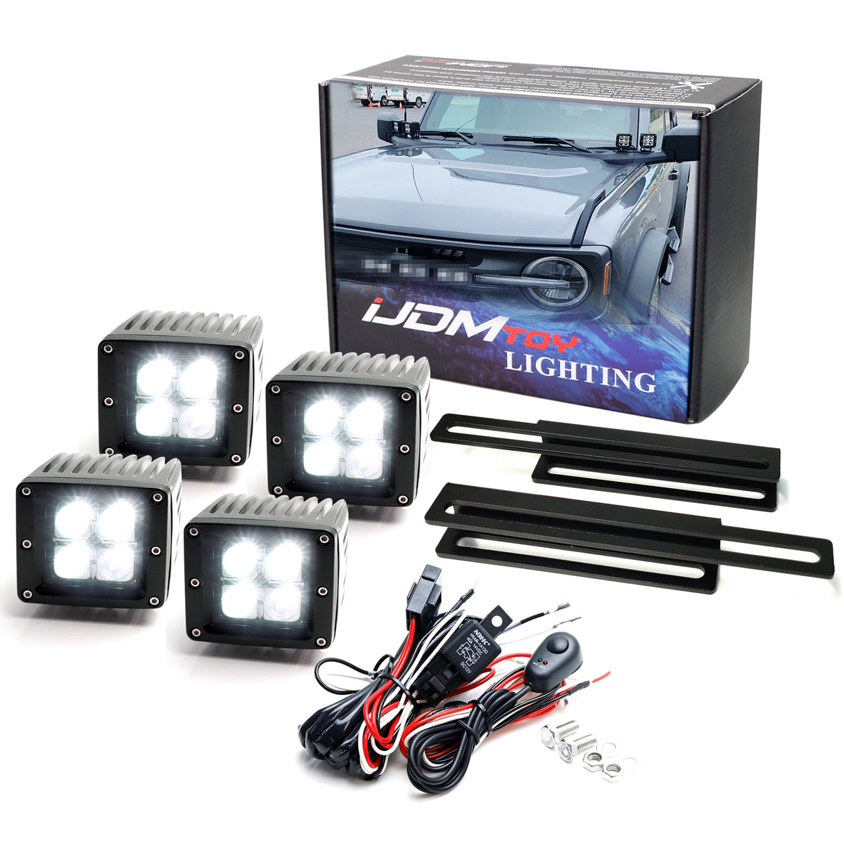 Dual 3" LED Pods A-Pillar Lighting Kit w/Bracket, Wiring For 21-up For ...