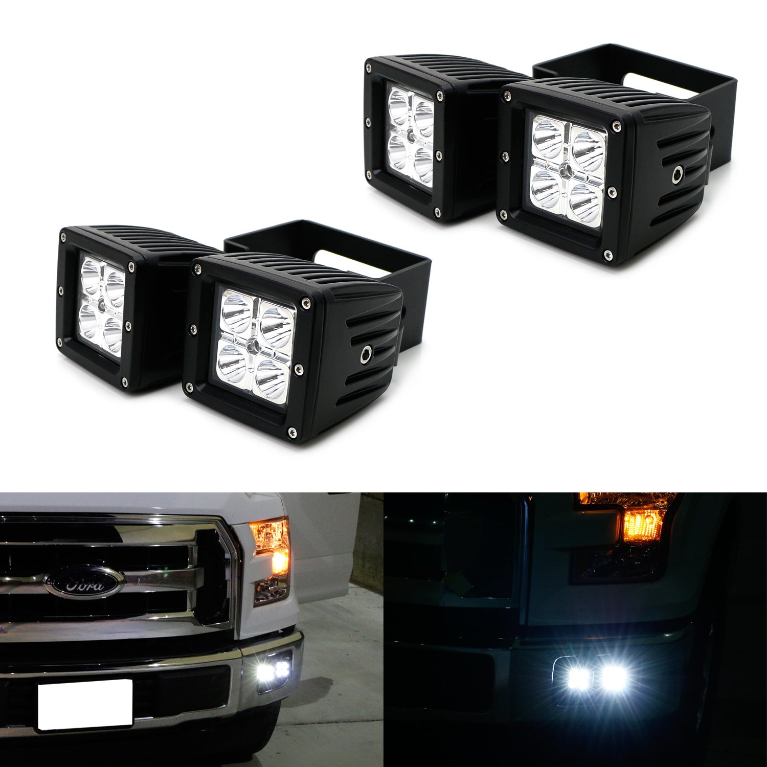 80W Dual LED Pod Lights w/ Foglight Opening Mount, Wires For Ford F150 ...