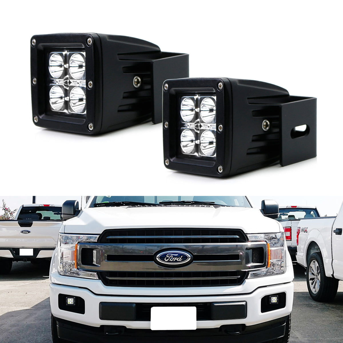 3-Inch 2x2 LED Pod Lights w/ Foglight Opening Mount/Wire For Ford F150 ...
