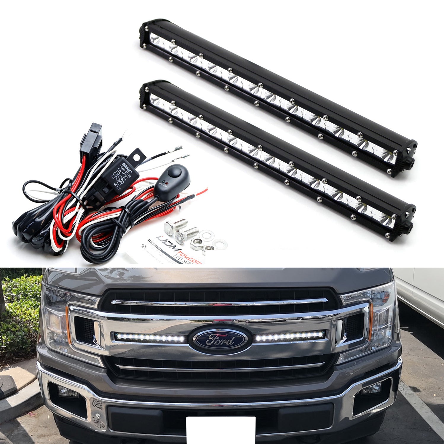 Front Grille LED Light Bar w/ Front Grill Mount, Wire For 18-20 Ford F ...