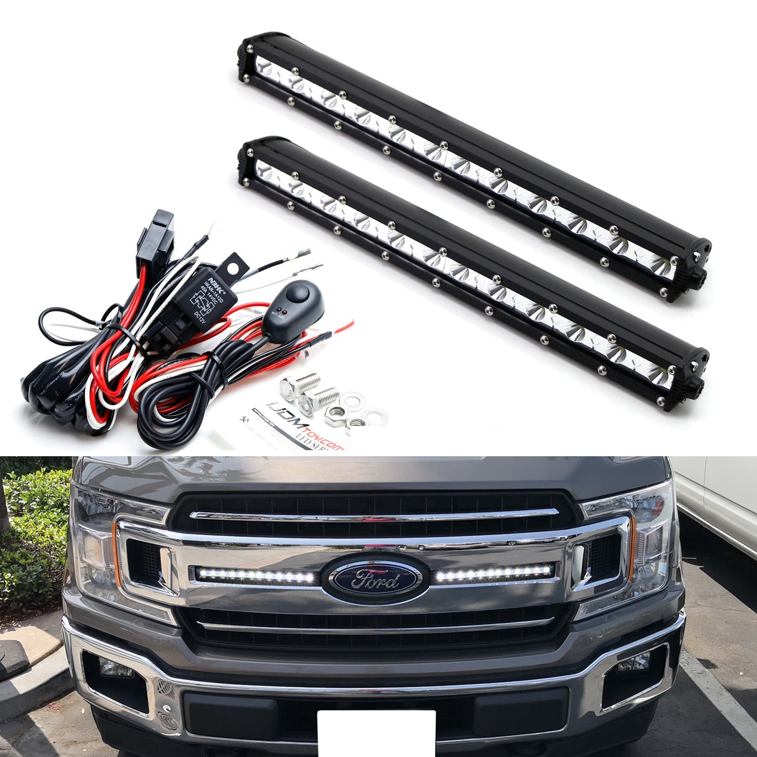 Front Grille LED Light Bar w/ Front Grill Mount, Wire For 18-20 Ford F ...