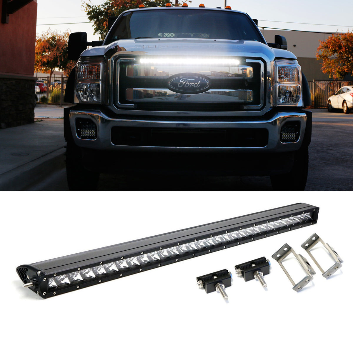 150W 30" LED Light Bar w/Behind Grille Mount Bracket, Wiring For 11-16 ...