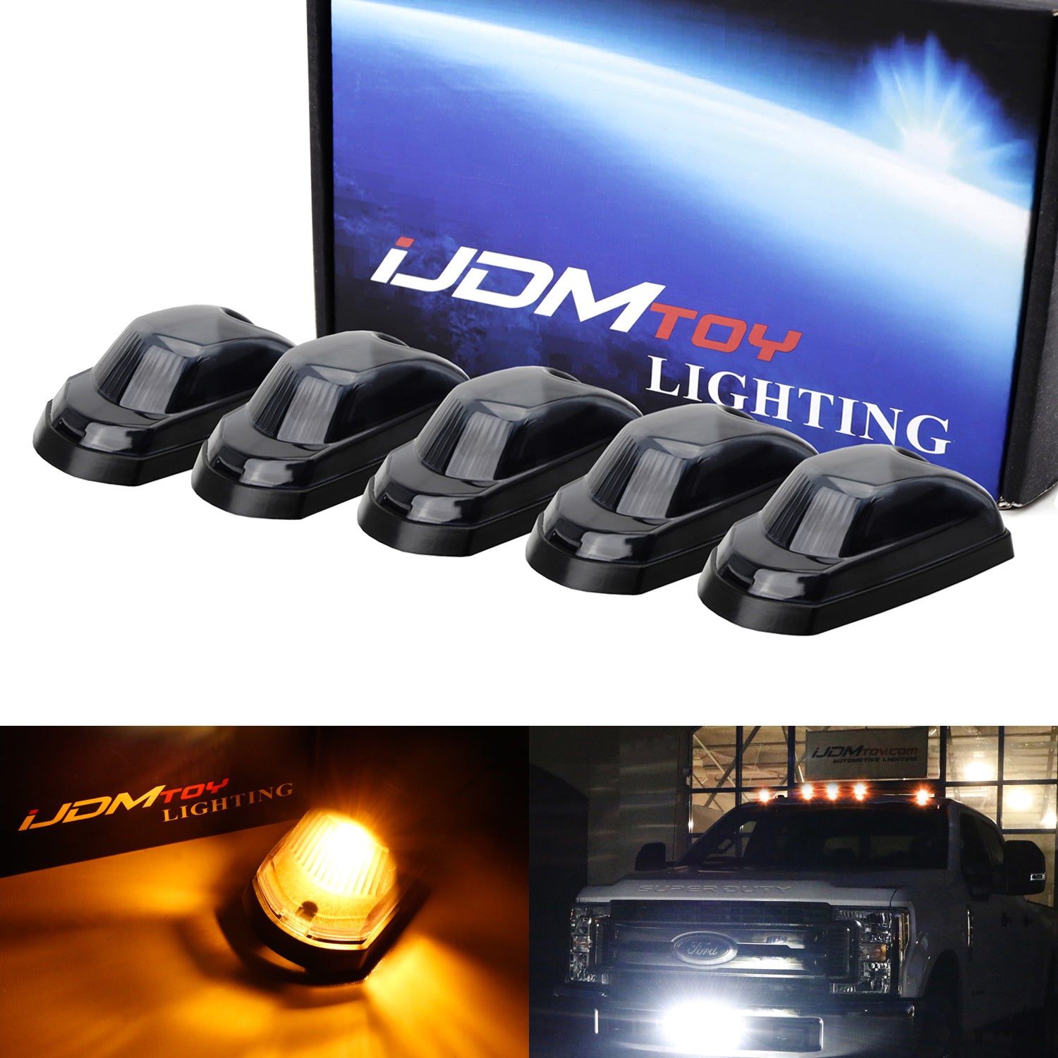 5pc Smoked Lens Amber LED Cab Roof Clearance Lights For 17-22 Ford F25 ...