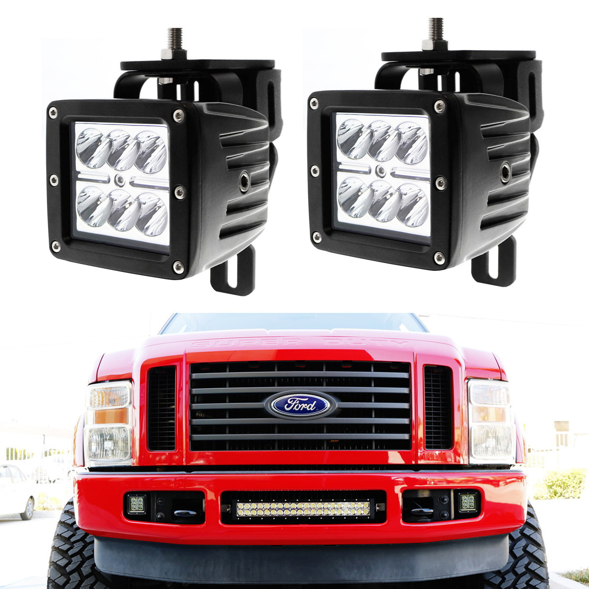 LED Pod Light Kit w/ Fog Lamp Bracket/Wirings For 99-16 Ford F250 F350 ...