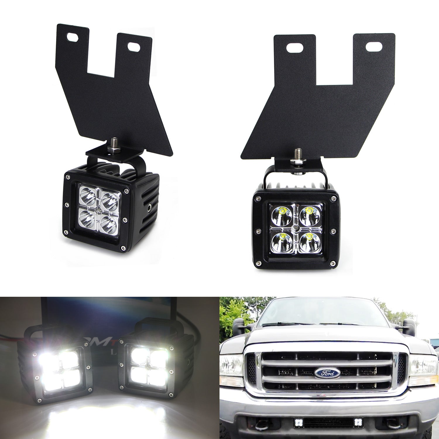 40W CREE LED Pods w/ Foglight Bracket, Wirings For Ford F250 F350 F450 ...