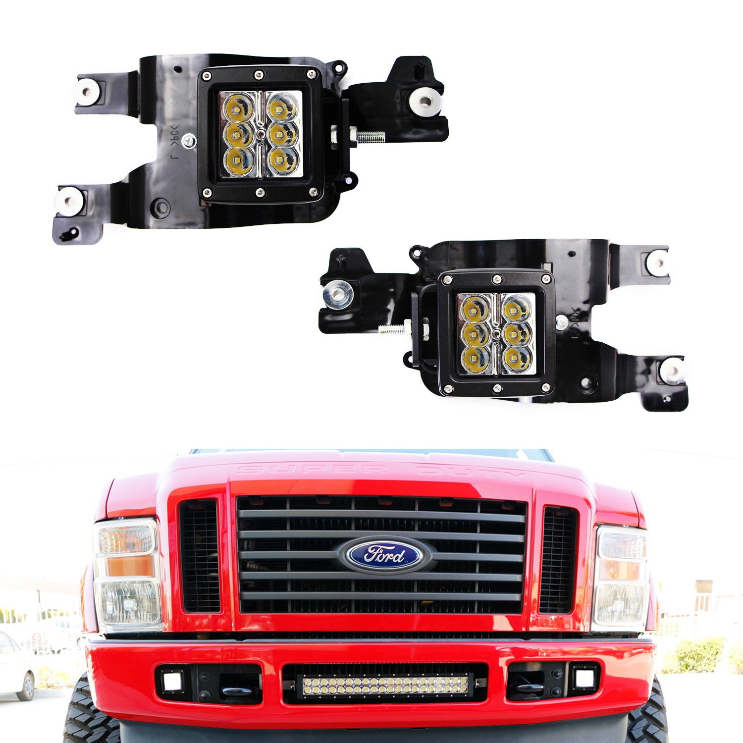 White 24W LED Pods w/ Foglight Bracket/Wirings For 08-10 Ford F250 F350 ...