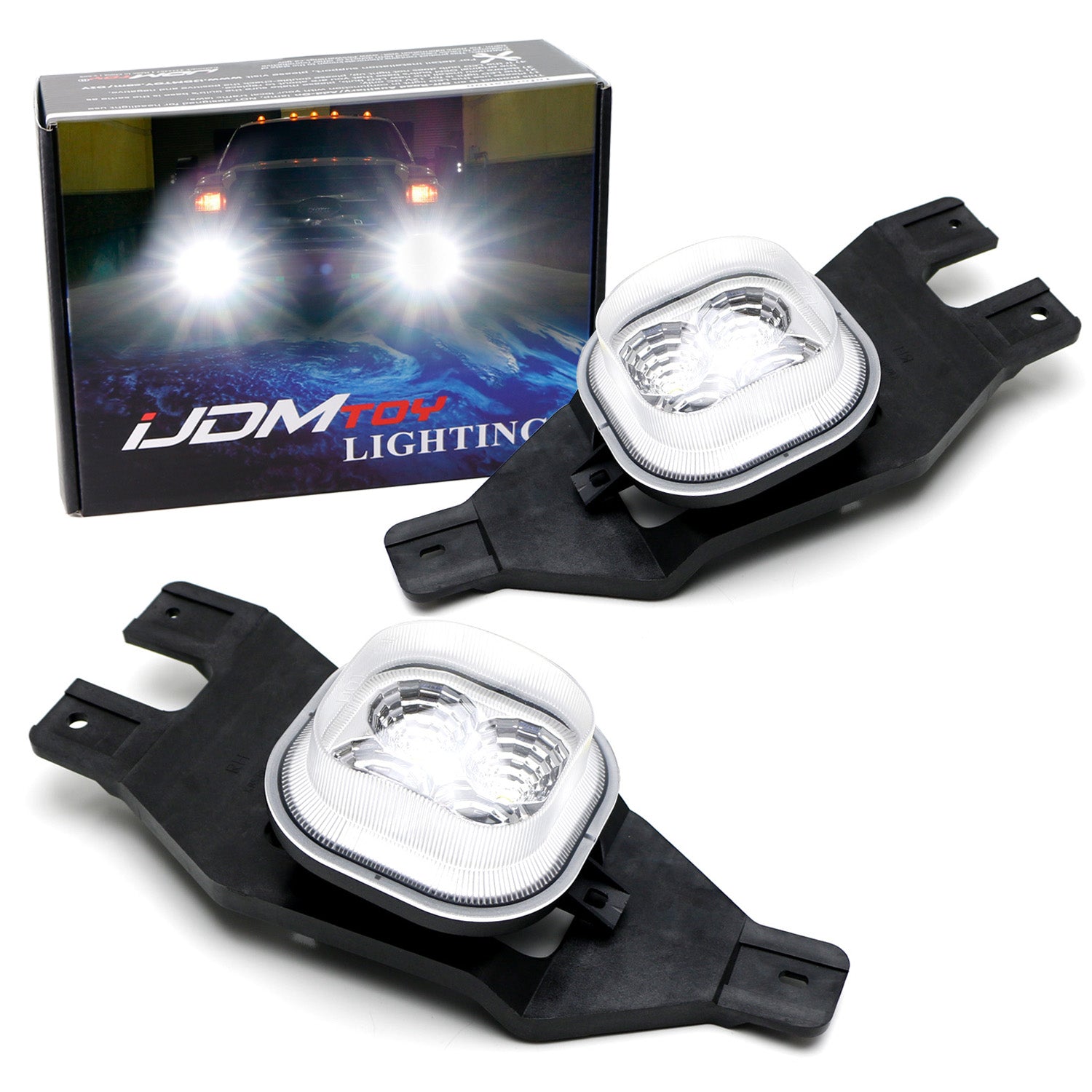 Full 2x2 LED Fog Light Kit w/Foglight Bezels, Wires For Ford F250 F350 ...