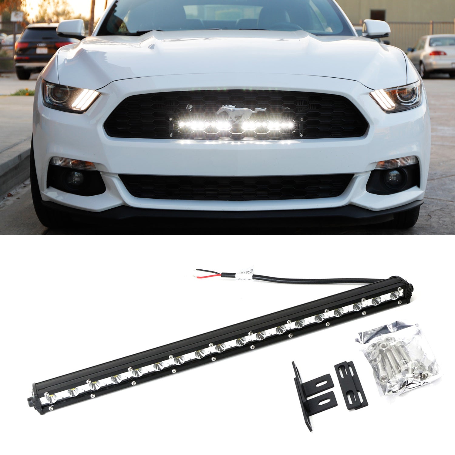 20" Ultra Slim LED Light Bar w/Behind Grill Mount, Wiring For 15-23 Fo ...