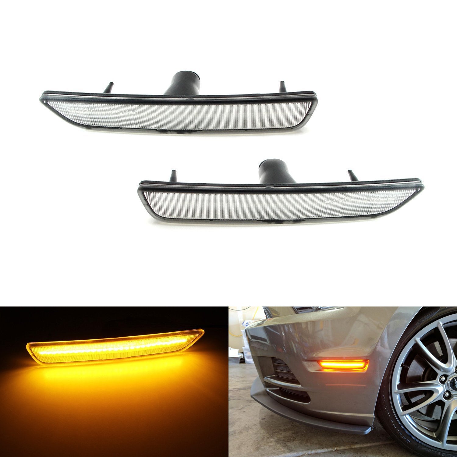 Clear Lens Front Side Marker Lamps with Amber LED Lights For 10-14 For ...