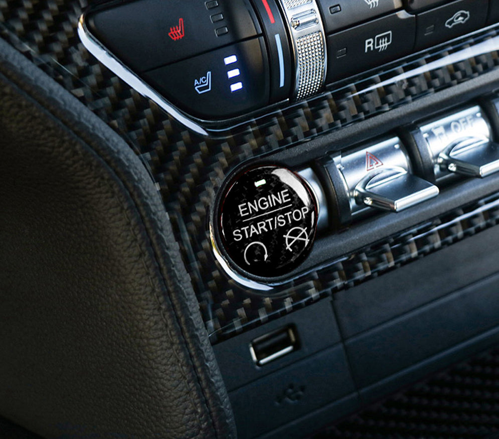 Black Keyless Engine Push Start Button Cover For 15-22 Ford Mustang ...