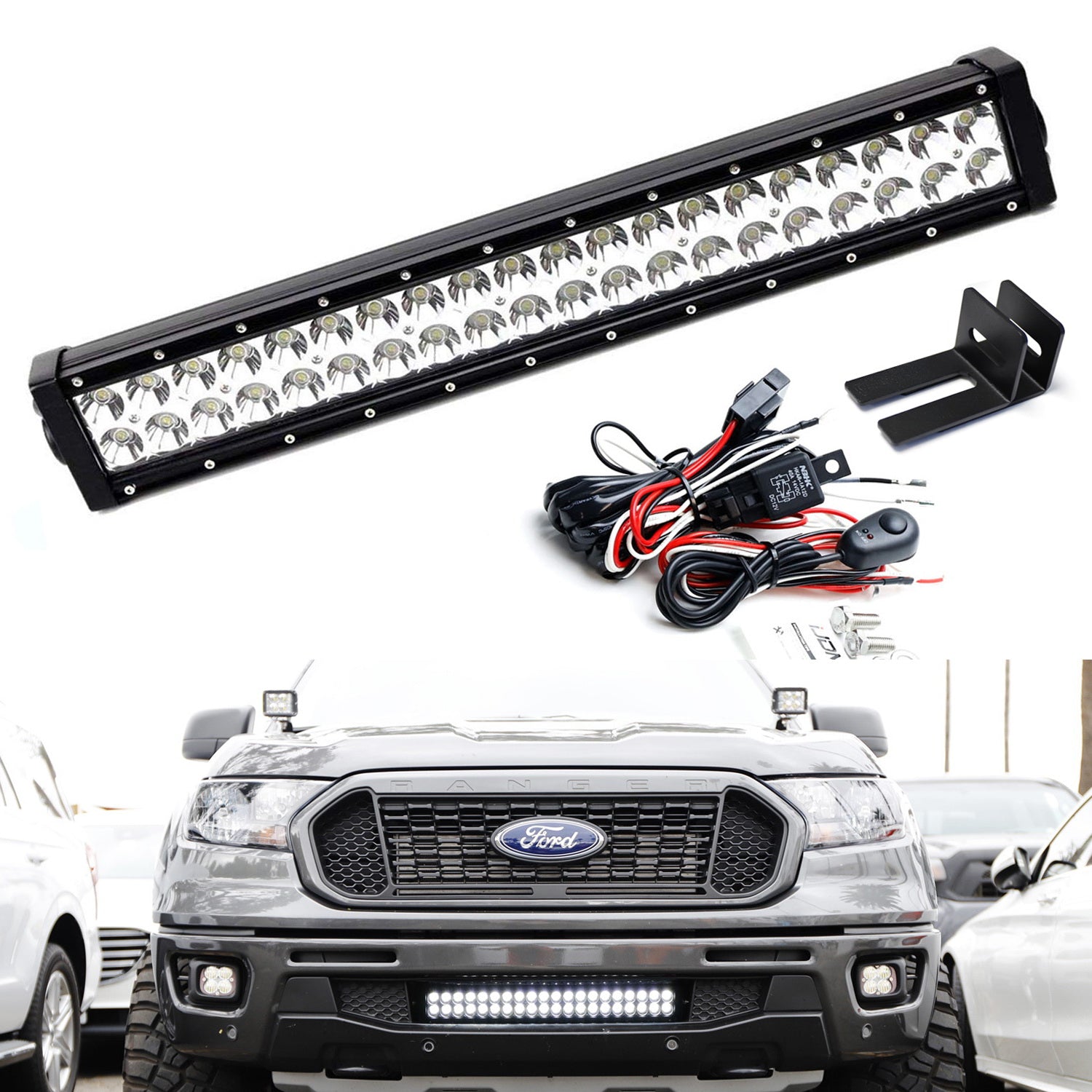 Lower Grille Mount 20" LED Light Bar Kit w/Brackets, Relay For 19-up F ...