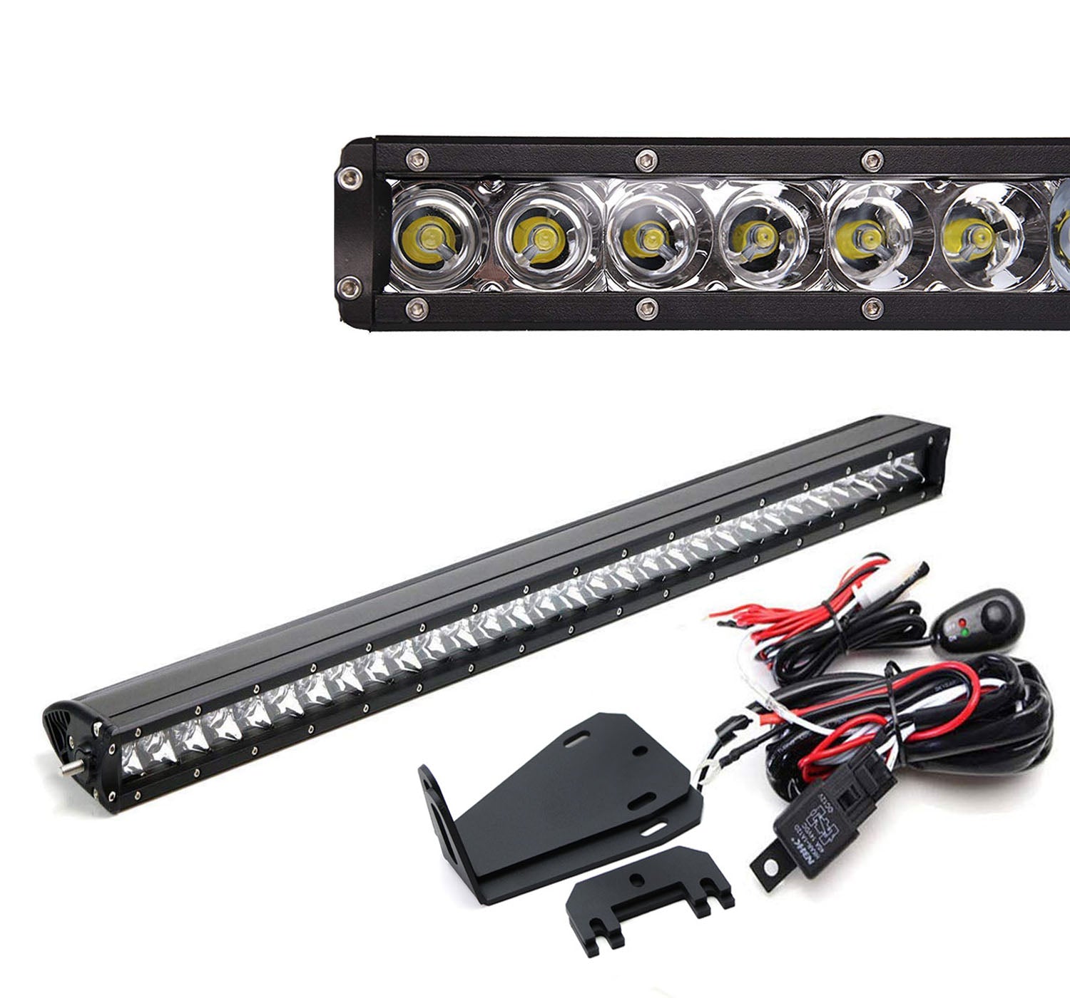 150W 30" LED Light Bar w/ Hidden Behind Grill Mounts, Wiring For 2017 ...