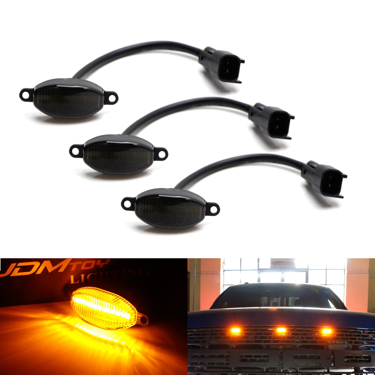 3pcs Smoked 12-SMD Amber Yellow LED Front Grille Running Lights For Fo ...